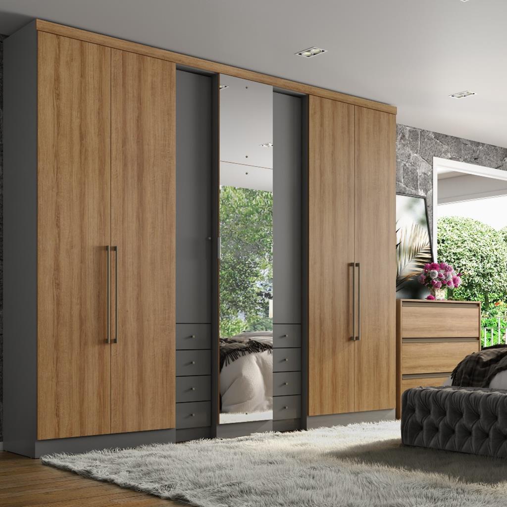 Guarda Roupa Casal com Espelho 7 Portas 8 Gavetas Absolut Glass THB ...